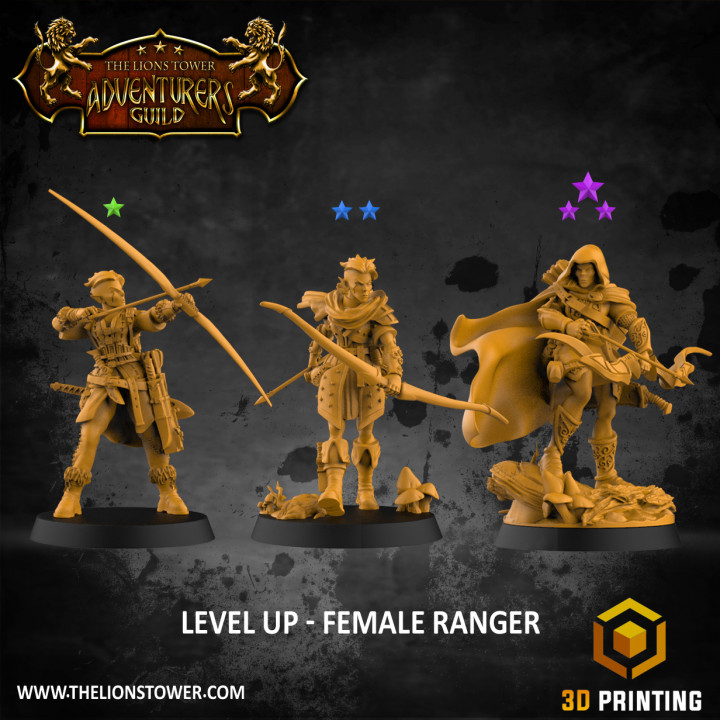 3D Printable Level Up Ranger - Female (3x modular 32mm scale miniatures ...