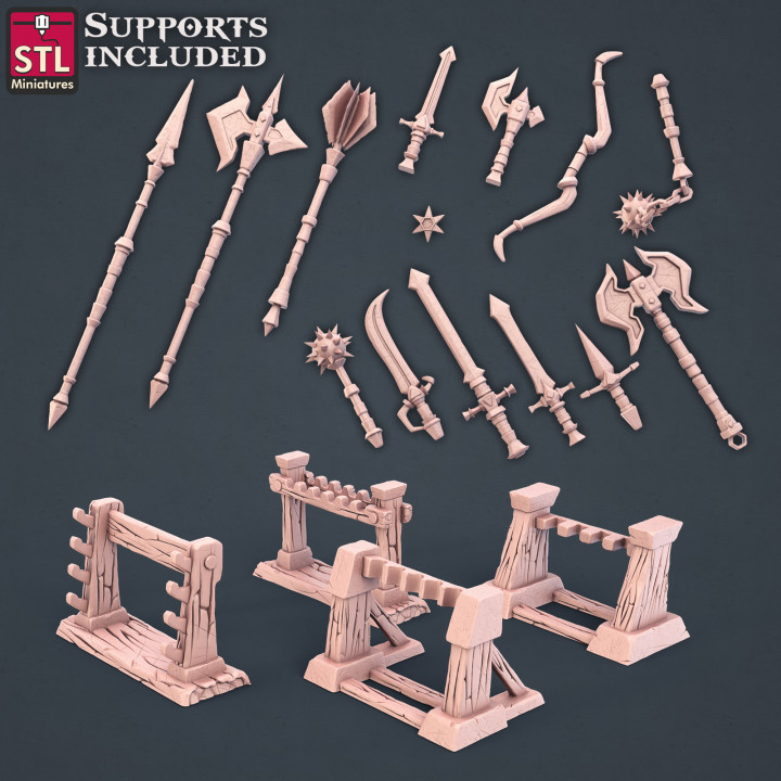 3D Printable Blacksmith Weapon Racks by STL Miniatures