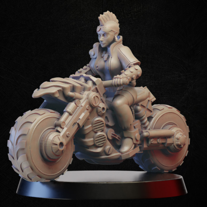 3D Printable cyberpunk biker miniature by Stanislav Kuznetsov