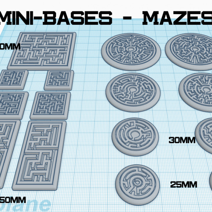 3D Printable Mini Bases - Mazes - Square/Round by brander roullett