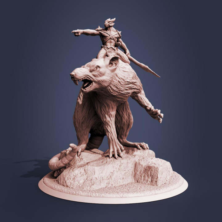 3D Printable Kobold on giant rat by clynche art