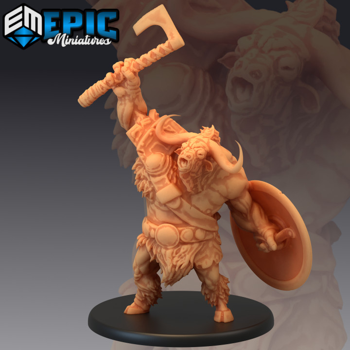 3D Printable Longhorn Minotaur Set / Axe & Shield Bulky Warrior / Half ...
