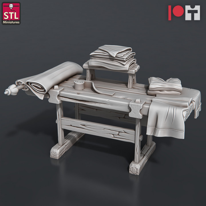 3D Printable Fabric Seller Table by STL Miniatures
