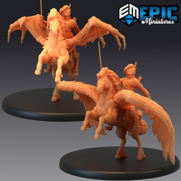 3D Printable Catfolk Pegasus Rider / Epic Winged Horse / Flying Steed ...