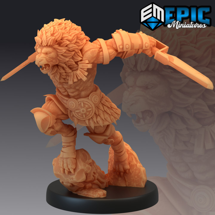 3D Printable Catfolk Lion Warrior Jump Attack / Feline Gladiator ...