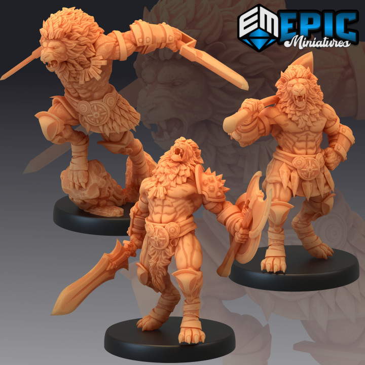 3D Printable Catfolk Lion Warrior Set / Feline Gladiator / Werelion ...