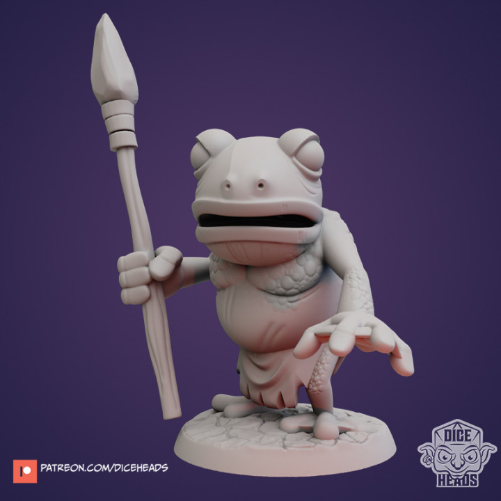 3D Printable Frog Folk (Spear) (Pre-supported included) by Dice Heads