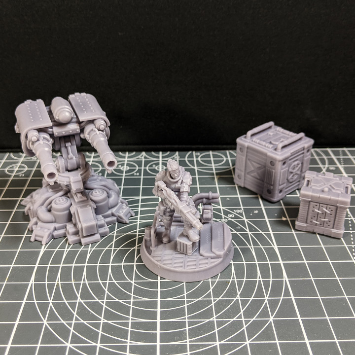 3D Printable Auto Defence Turret x2 - Dieselpunk Collection by Print Minis