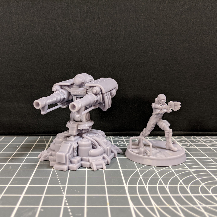 3D Printable Auto Defence Turret x2 - Dieselpunk Collection by Print Minis