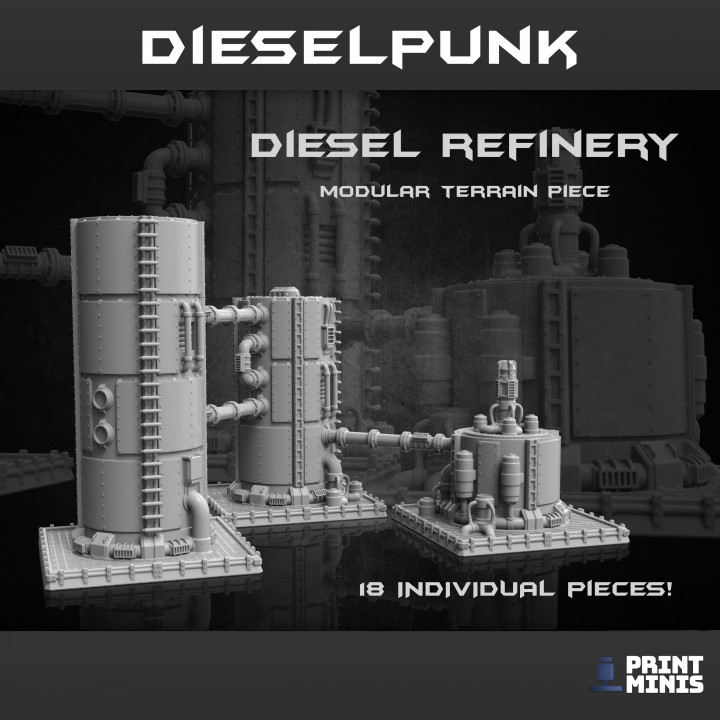 3D Printable Diesel Oil Refinery - Dieselpunk Collection by Print Minis