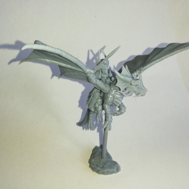 3D Printable Elf Hero on Dragon miniature (28mm, modular) by Juhász Gergely