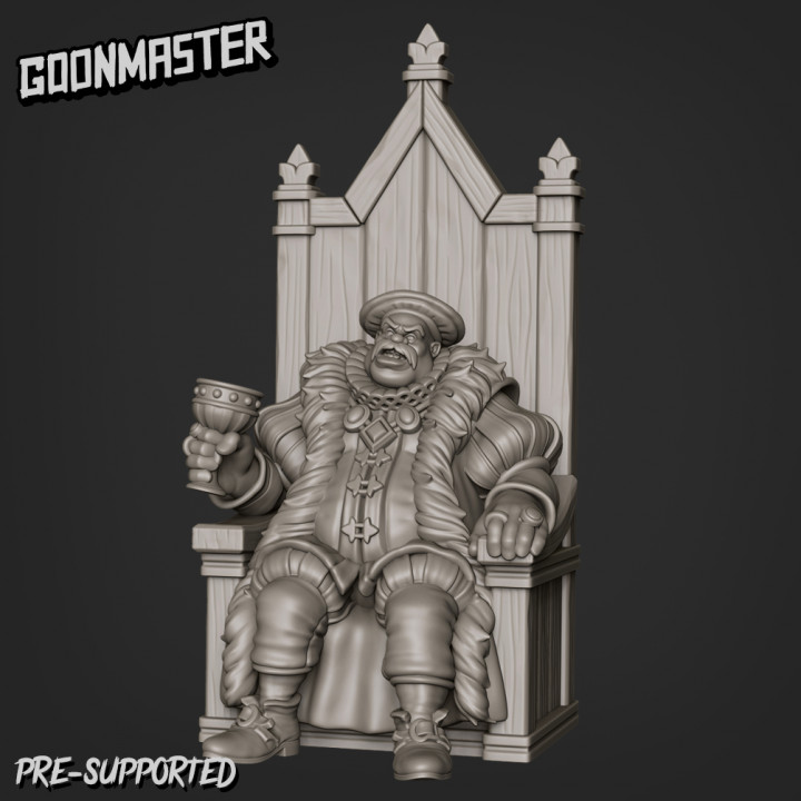 3D Printable Drunk Human Baron Seated by Goon Master