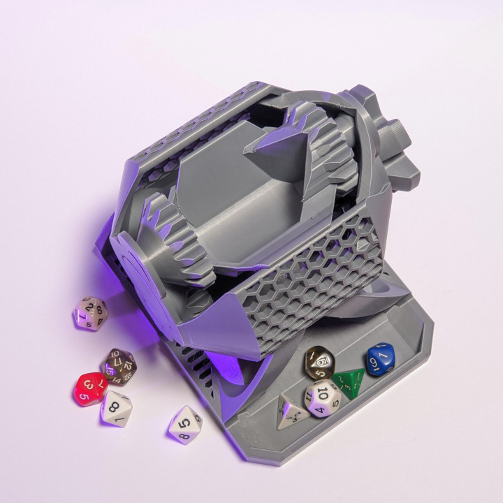 3D Printable Dice-O-Matic Geared Dice Roller by Clockspring