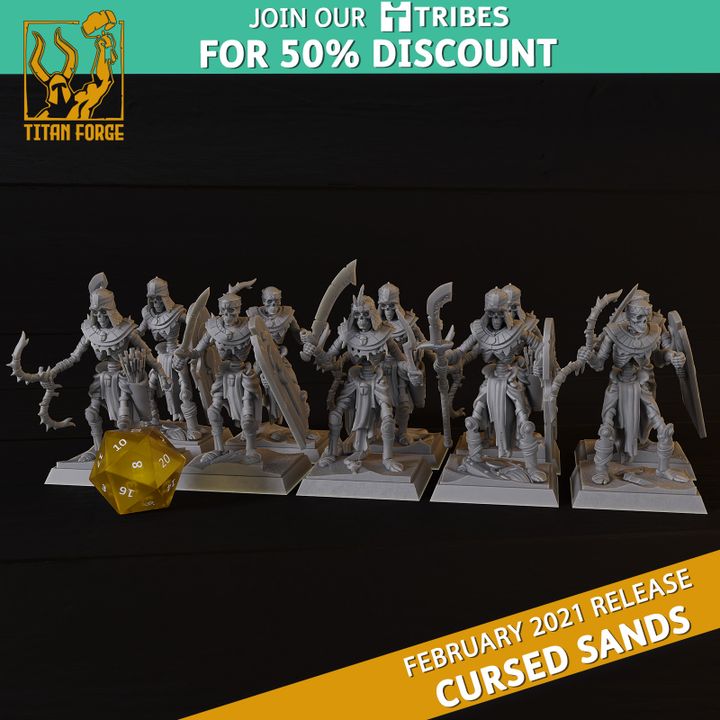 3D Printable Cursed Sands Ancestral Skeletons by Titan Forge Miniatures