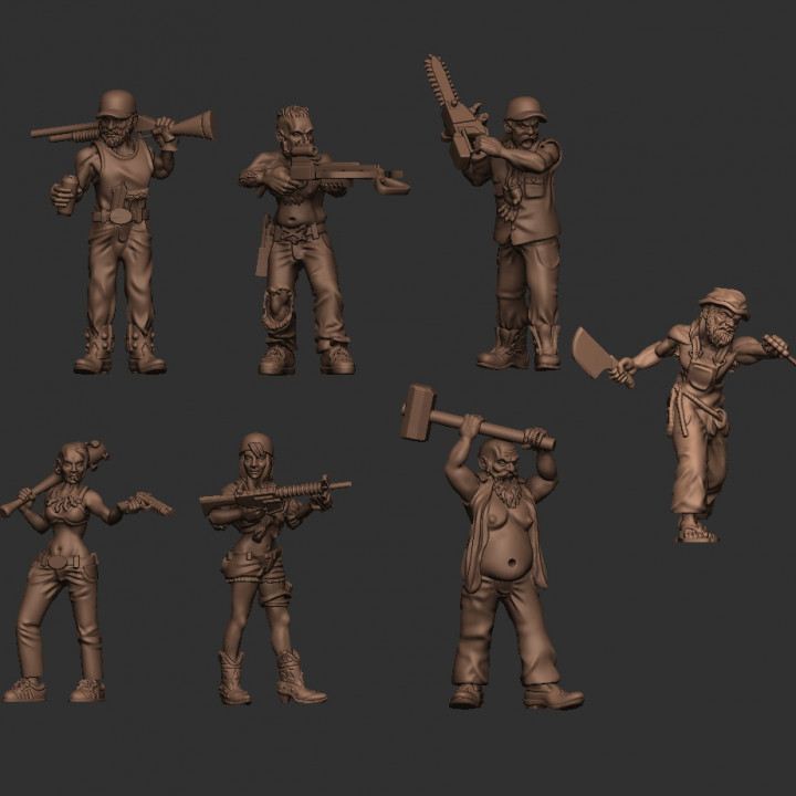 3D Printable Zombie survivors Redneck gang by BattleCat Miniatures