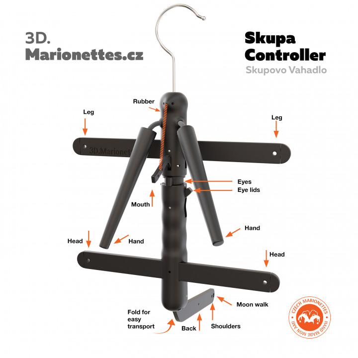 3D Printable Skupa controller for marionettes - string puppets ver. 2.1 ...