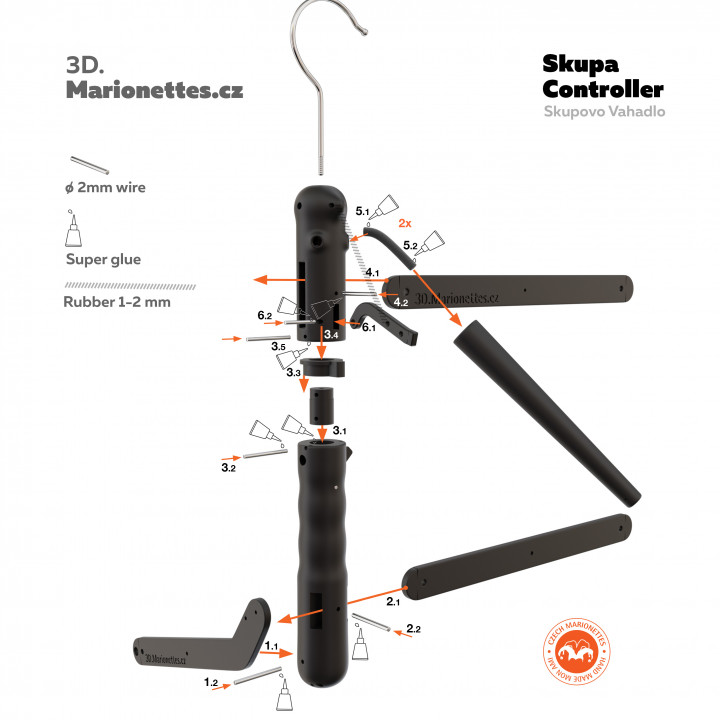 3D Printable Skupa controller for marionettes - string puppets ver. 2.1 ...