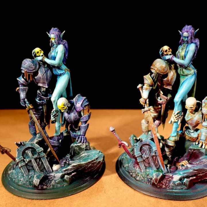3D Print of Diorama Laedria the Necromancer with skeletons pre ...