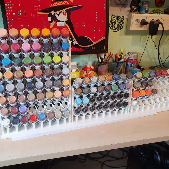 3D Printable Remix Vallejo 64 slot paint rack vertical by Manga Valk
