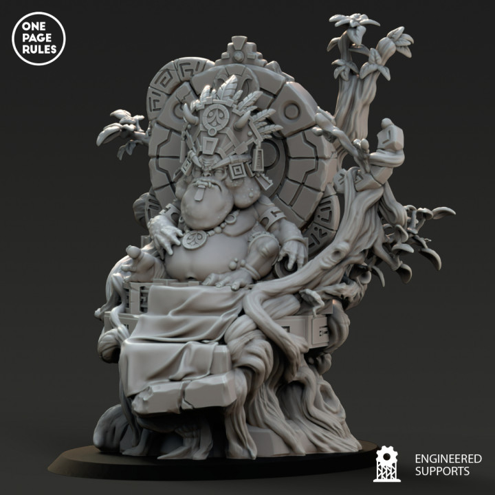 3D Printable Frog-Mage on Ancient Palanquin - Saurians by One Page Rules