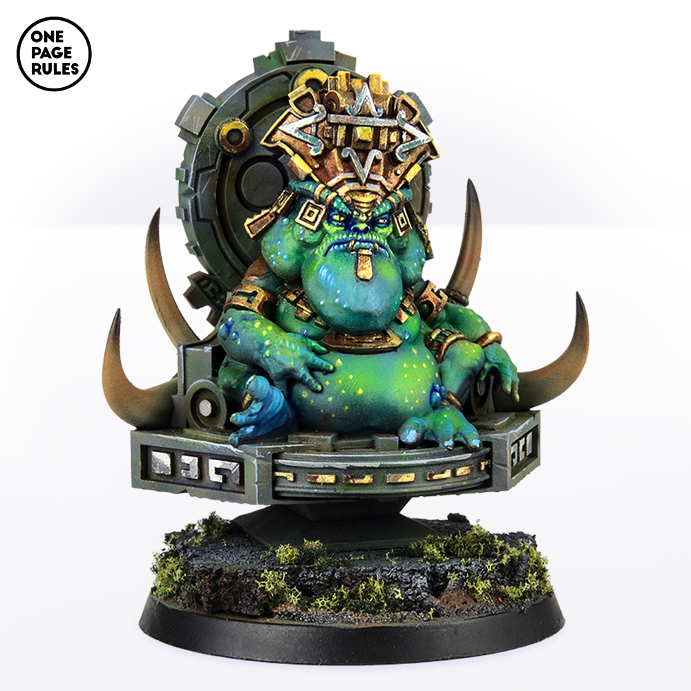 3D Printable Frog-Mage on Ancient Palanquin - Saurians by One Page Rules