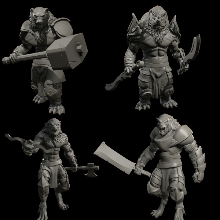 3D Printable Werebears and Werewolves 4 mini set by Jeremy Smith