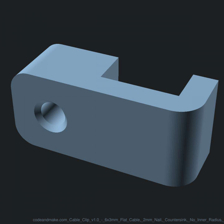 3D Printable Fully Customizable Cable Clip with Nail Hole by Code and Make