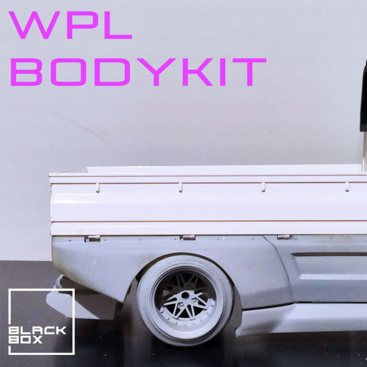3D Printable WPL D12 RC Complete Bodykit Widebody and WING by black-box-MINIATURES STL