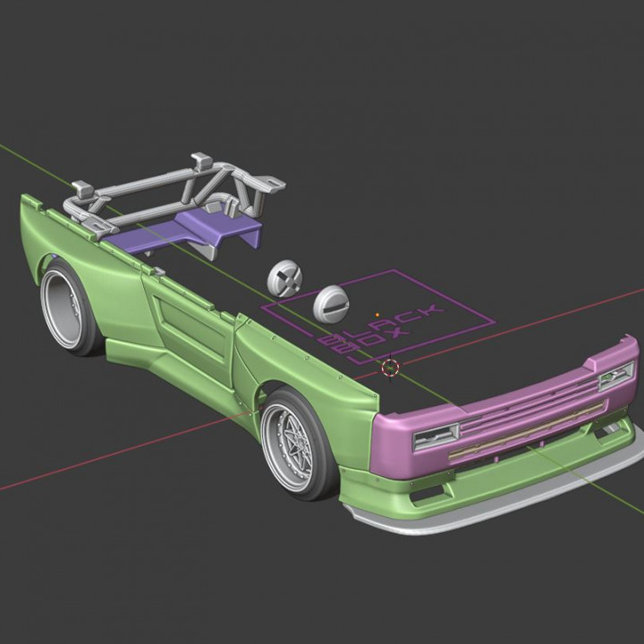 3D Printable WPL D12 RC Complete Bodykit Widebody and WING by black-box-MINIATURES STL