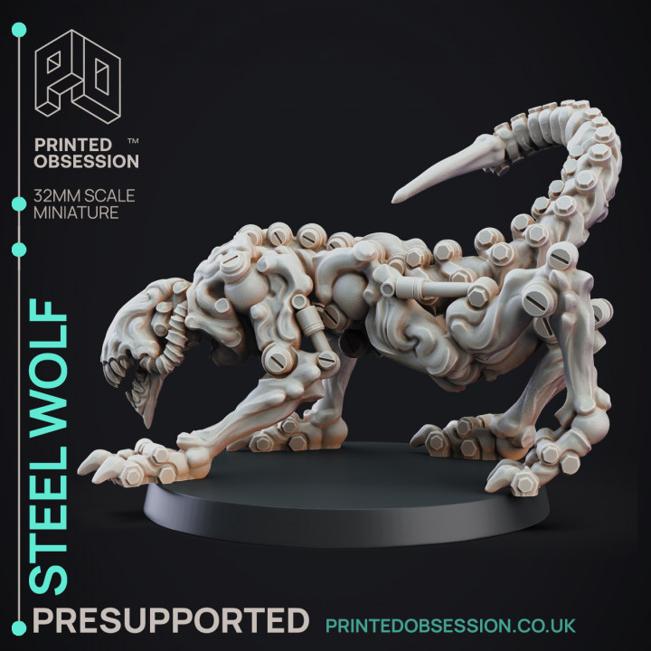 3D Printable Steel Wolf - Construct - PRESUPPORTED - D&D 32mm by ...