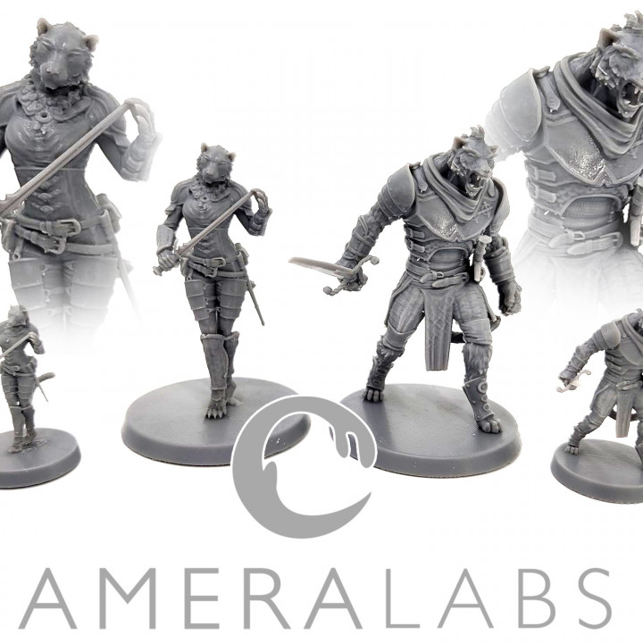 3D Printable Cat Kin male and female(70-80mm scale) by Mini Monster Mayhem