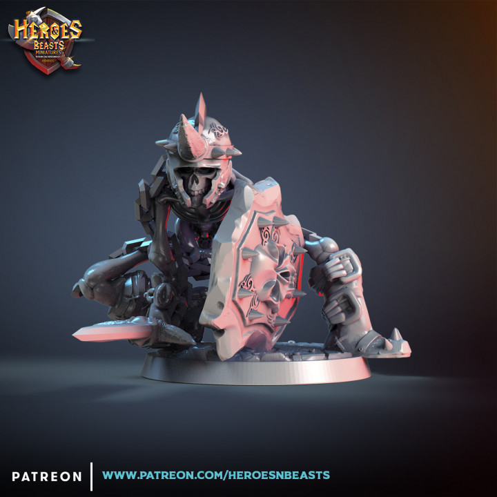 3D Printable Skeleton warrior - crouched by Heroes and Beasts