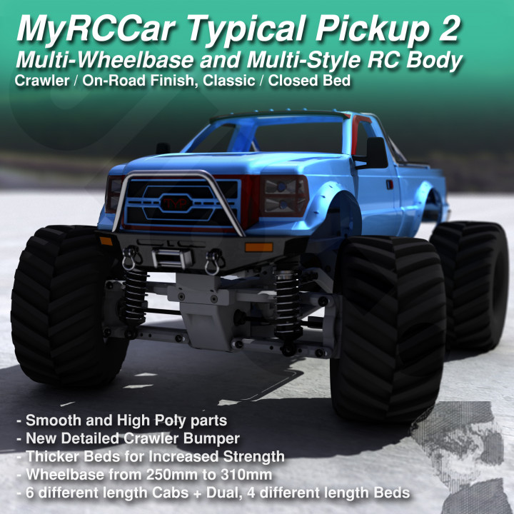 3D Printable MyRCCar Typical Pickup 2. 1/10 Multi-Wheelbase and Multi ...