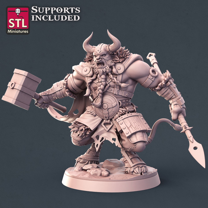 3D Printable Viking Minotaurs C by STL Miniatures