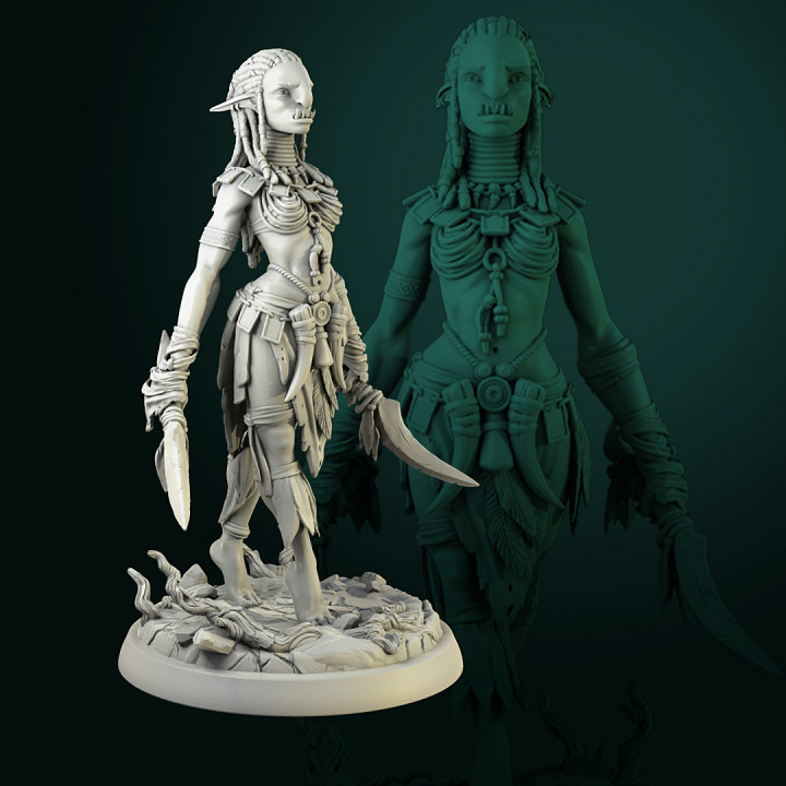 3D Printable Troll female with daggers V2 75mm pre-supported by White ...