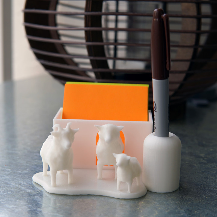 3D Printable Sheep Post-it and Sharpie holder by Philippe Barreaud