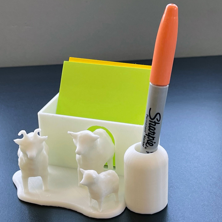 3D Printable Sheep Post-it and Sharpie holder by Philippe Barreaud