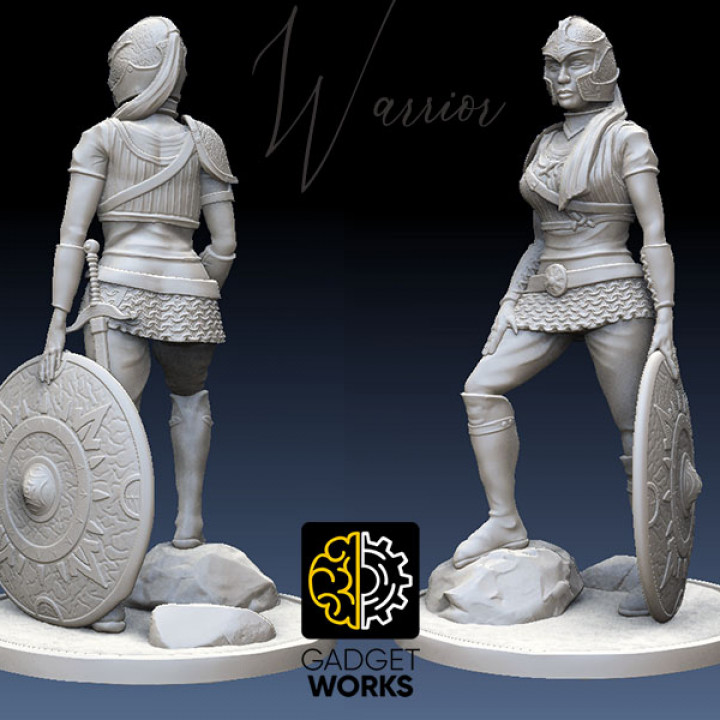 3D Printable Shieldmaiden female swordswoman 32mm by Gadgetworks