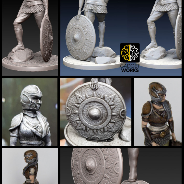 3D Printable Shieldmaiden female swordswoman 32mm by Gadgetworks