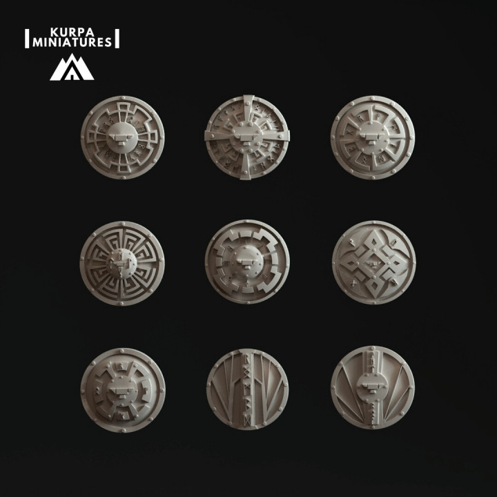 3D Printable Dwarf Warriors Kit Round Shields by Kurpa Miniatures