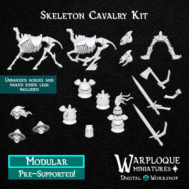 3D Printable Skeleton Cavalry Kit (Modular) by Warp Miniatures