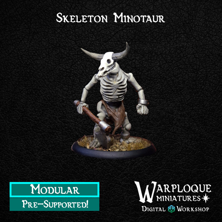 3D Printable Skeleton Minotaur by Warp Miniatures