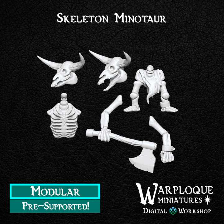 3D Printable Skeleton Minotaur by Warp Miniatures