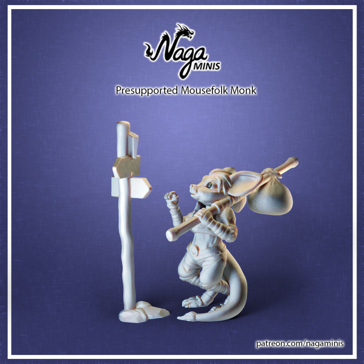 3D Printable Mousefolk Monk - Presupported by Naga Minis