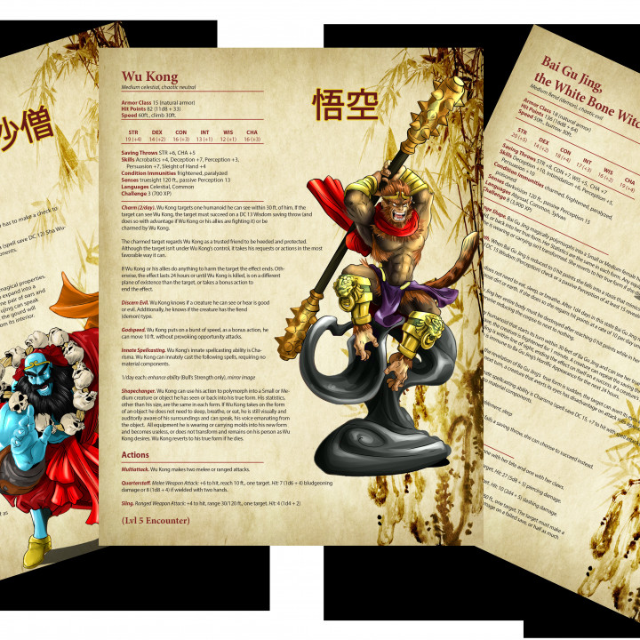 3D Printable WU Kong Stat Blocks and 5E Adventure by Greg Kourakos