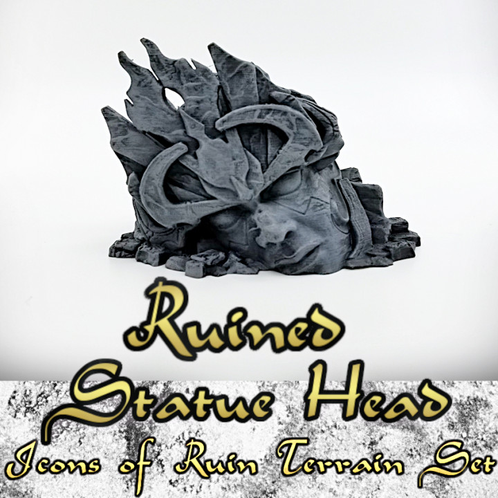 3D Printable Ruined Statue Head: Icons of Ruin Terrain Set by Terrainify