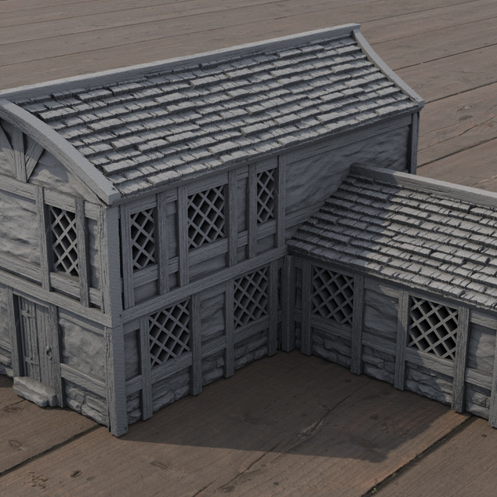 3D Printable Medieval "L shaped" House by Black Magic Pixels