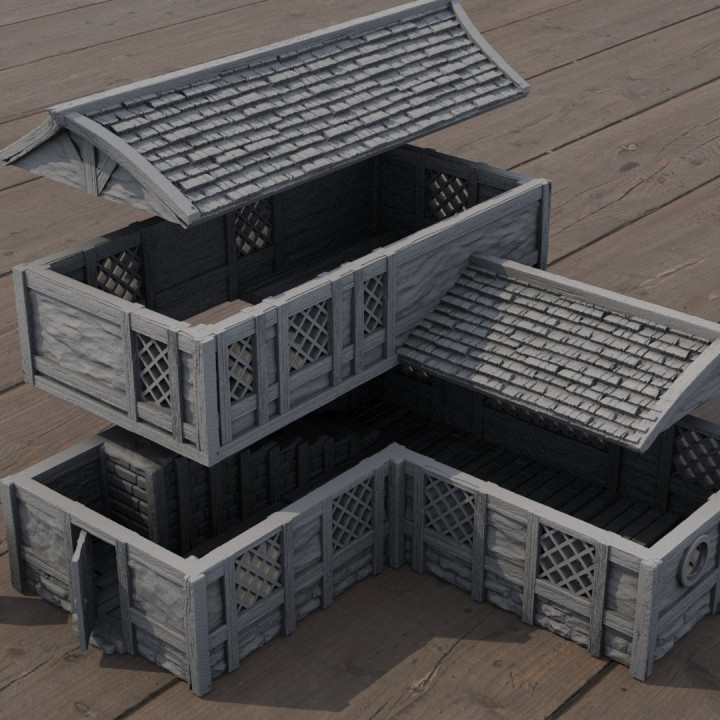 3D Printable Medieval "L shaped" House by Black Magic Pixels