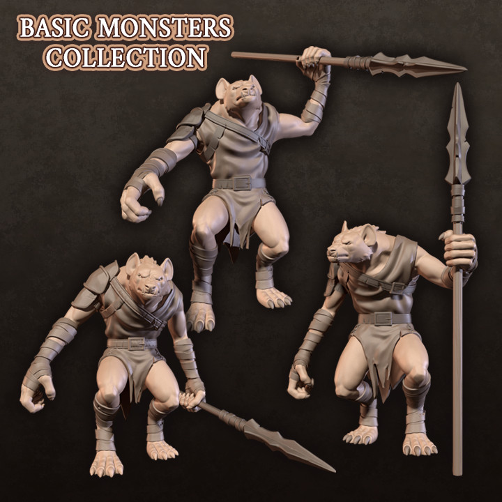 3D Printable Gnolls - Basic Monsters Collection by 3DeRatopsStudio
