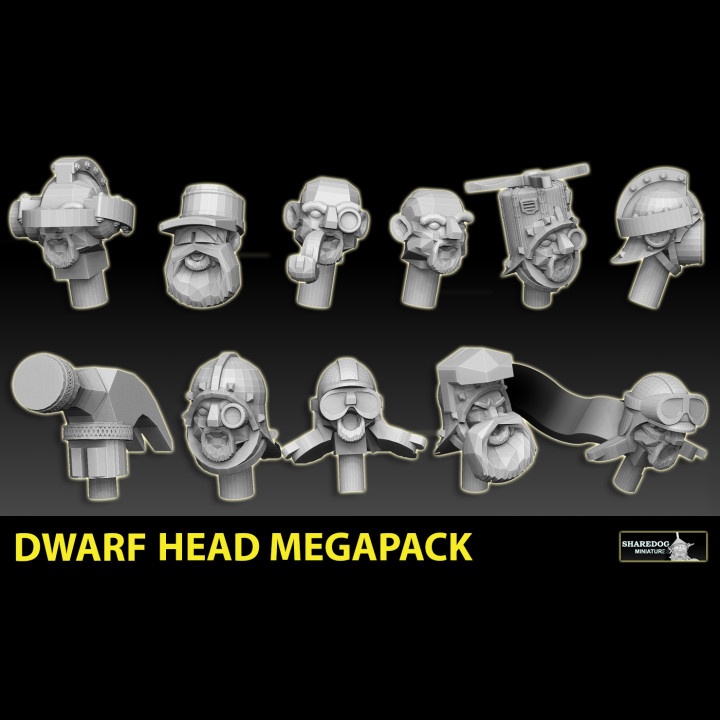 3D Printable Dwarf Head Megapack by Sharedog Miniatures